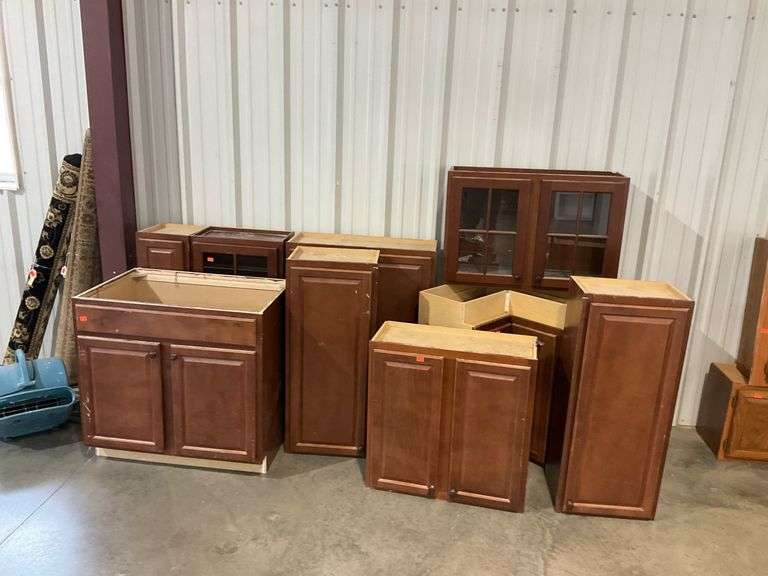 10 piece Mahogany finish kitchen counters and cabinets. Carousel pantry ...