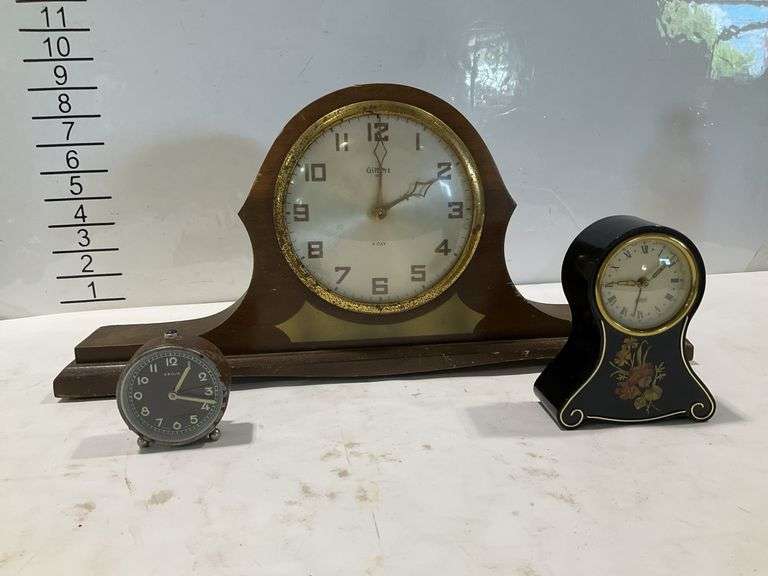 Gilbert mantle clock, Ebosa alarm clock, and musical clock made in ...
