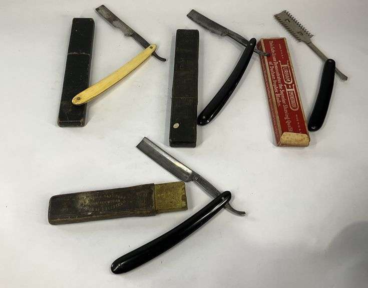 Four straight razors, JA Henckels Twinwork, Durham, Sheffield, and ...