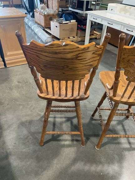 Pair of Oak Home Counter Stools, pressed backs, swivel seating 16x24 ...