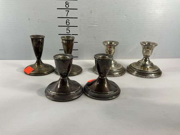Three pairs of sterling silver weighted candle holders, Duchin ...