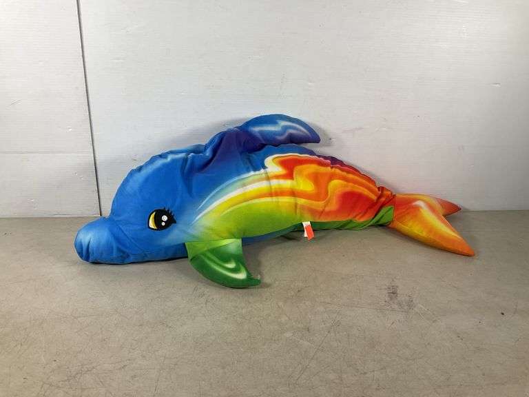 Rainbow dolphin plush, 36” - Hash Auctions