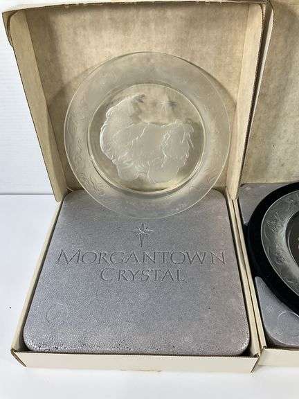 Three Morgantown Crystal holiday 9in collector’s plates, in box - Hash ...
