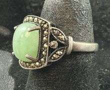 “Vintage” brand Jade & Marcasite Ring 4.4 grams Sterling Silver size 6 ...