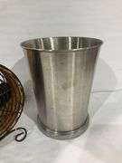 Trash can and wicker wrapped fan - Hash Auctions