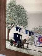Framed cross stitch, Amish clothes line scene, 16.5x13 - Hash Auctions
