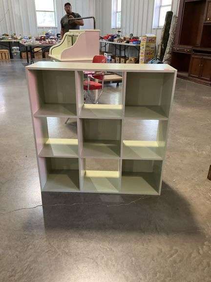 9-Cubby Storage shelf, green painted color, 36x36x12 deep, - Hash Auctions