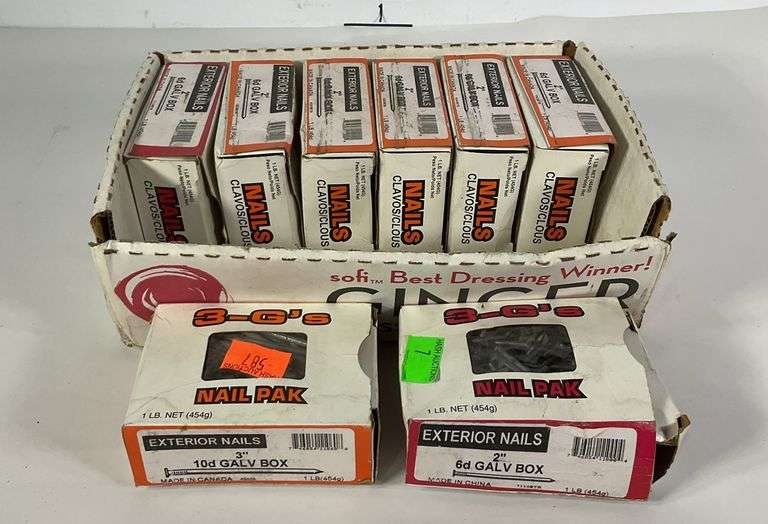 Eight boxes of exterior nails. Two different sizes. - Hash Auctions