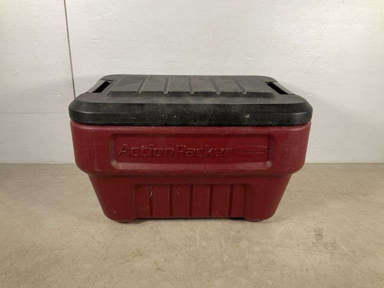 Rubbermaid action packer tote. Black lid - Hash Auctions