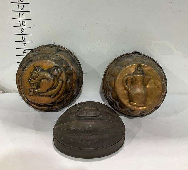 Set of Three Metal Kitchen Molds Including Copper Relief Designs - Hash ...