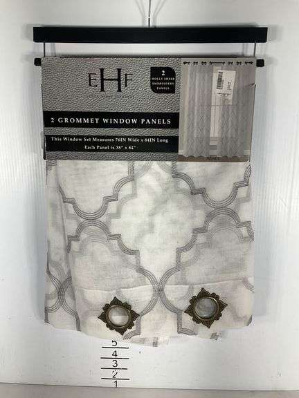 EHF 2 Grommet Window Panels in Gray and White Pattern - Hash Auctions