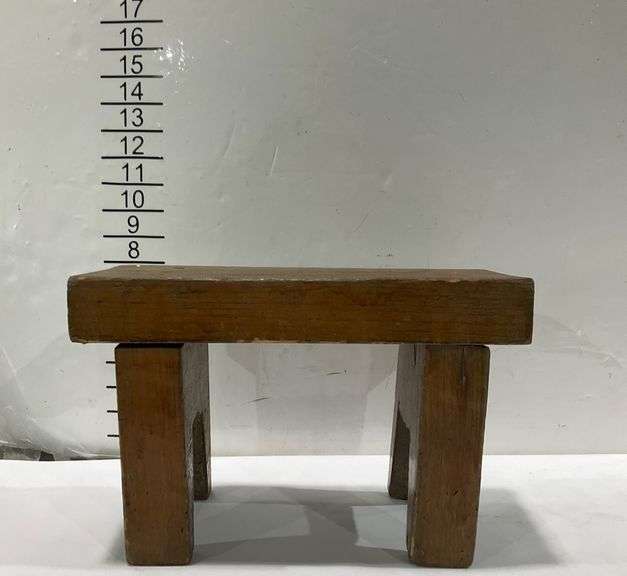 Rustic Wood Stool with Four Block Legs - Hash Auctions