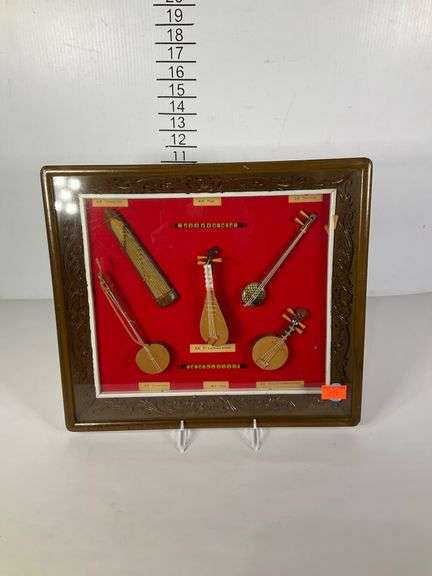 Framed Display of Miniature String Instruments with Carved Wooden Frame ...