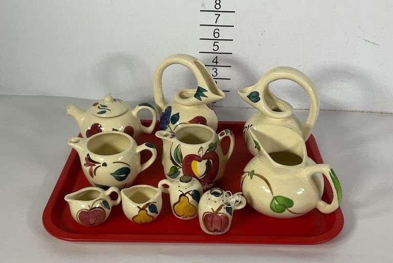 Purinton Slip Ware Hand-Painted Creamer and Pitcher Set - Hash Auctions
