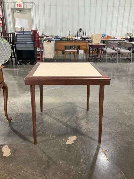 Mid-Century Wood Card Table with Laminate Top - Hash Auctions