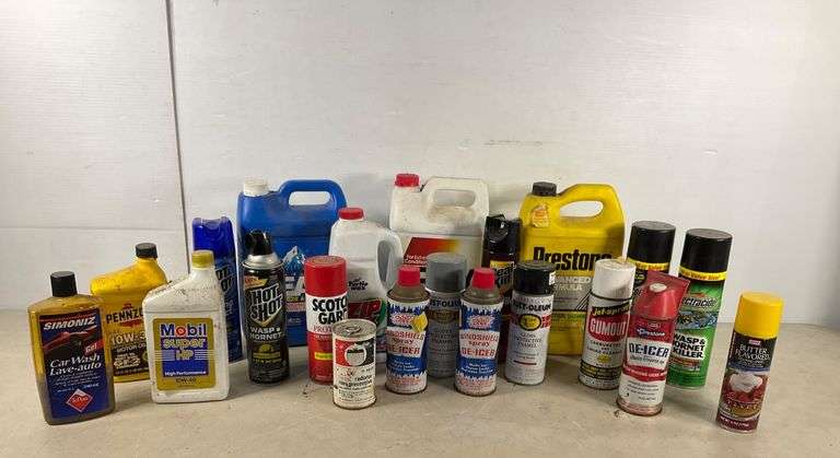 Assorted Automotive and Household Chemicals, Includes Motor Oils ...