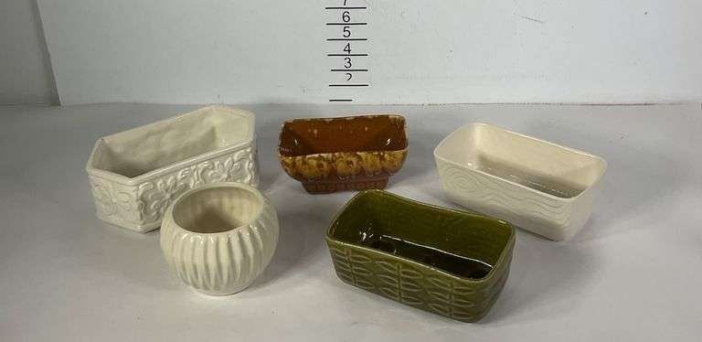 Collection of Five Ceramic Planters in Various Shapes and Finishes ...