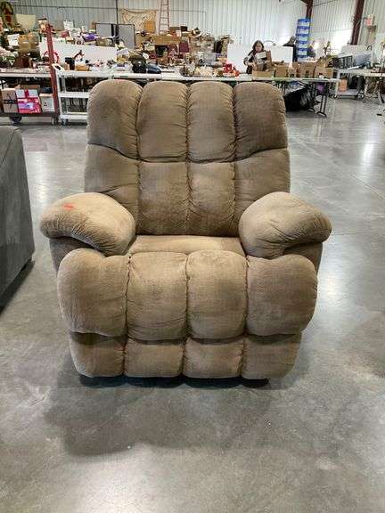 Tan Upholstered Recliner Rocker Chair with Lever Mechanism - Hash Auctions