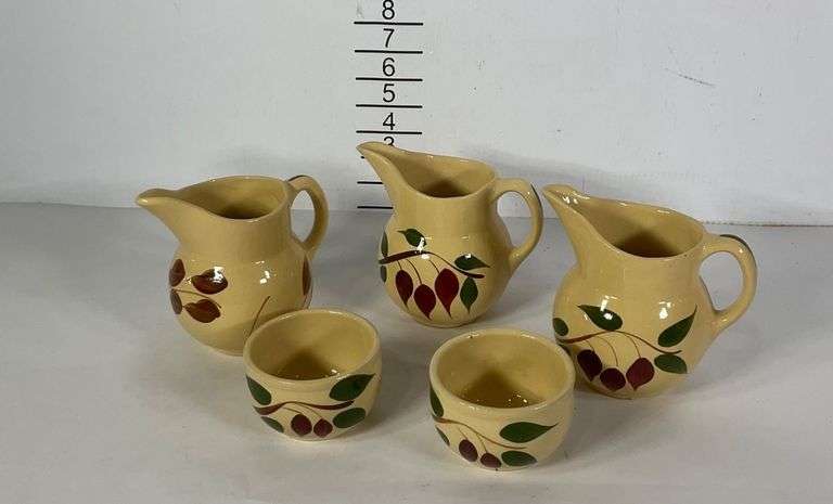 Set of Five Hand-Painted Ceramic Pitchers and Bowls - Hash Auctions