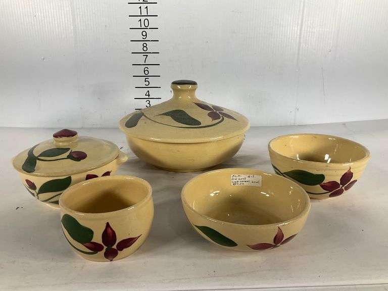 Set of Five Ceramic Bowls with Hand-Painted Floral Designs - Hash Auctions