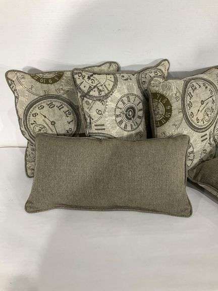 Set of 5 Decorative Clock-Themed Throw Pillows - Hash Auctions