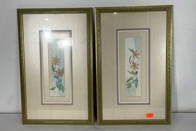 Pair of Limited Edition Floral Prints by D. Nichols in Gold-Toned ...