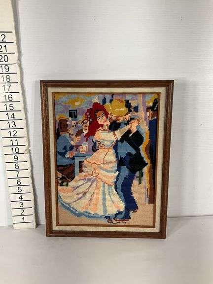 Framed needlepoint dancing couple, 14x18” - Hash Auctions