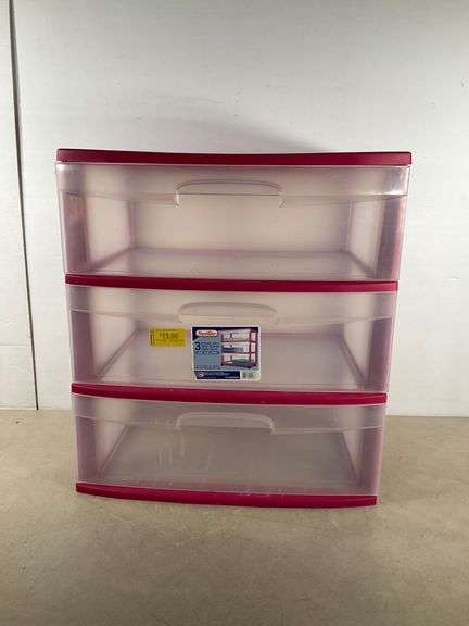 Sterilite 3-Drawer Plastic Storage Cart with Pink Frame - Hash Auctions