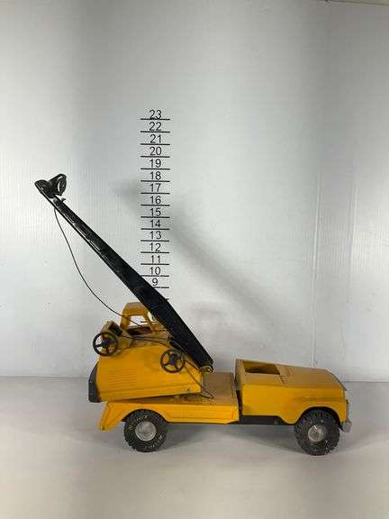 Yellow Metal Toy Crane Truck with Boom and Missing Front Piece - Hash ...