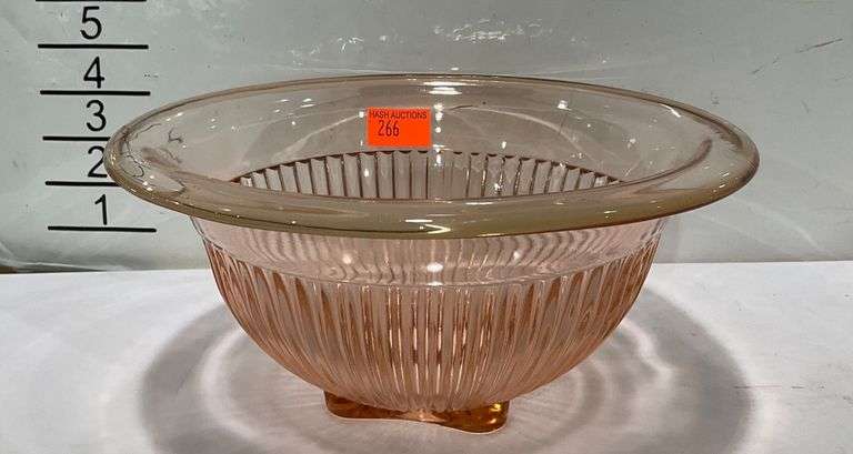 Pink Depression Glass Ribbed Bowl with Flared Rim - Hash Auctions