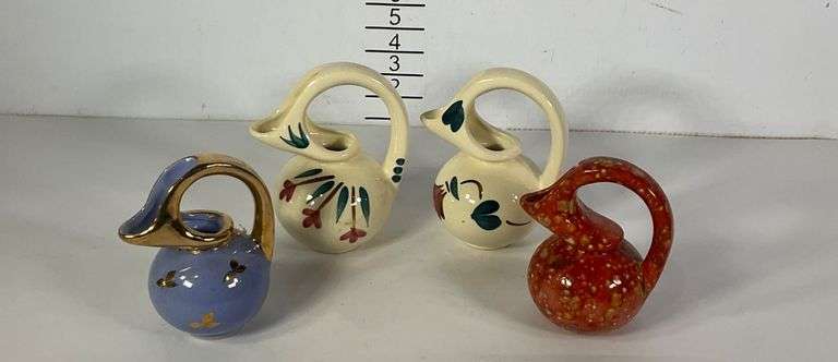 Set of Four Ceramic Decorative Miniature Pitchers with Varied Patterns ...