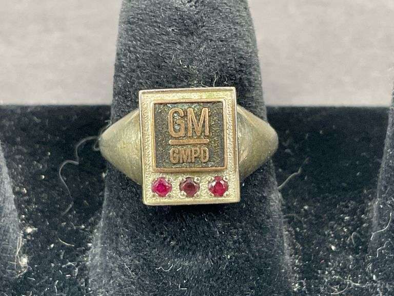 Sterling silver GM “GMPD” General Motors ring with rubies size 7.25, 6 ...
