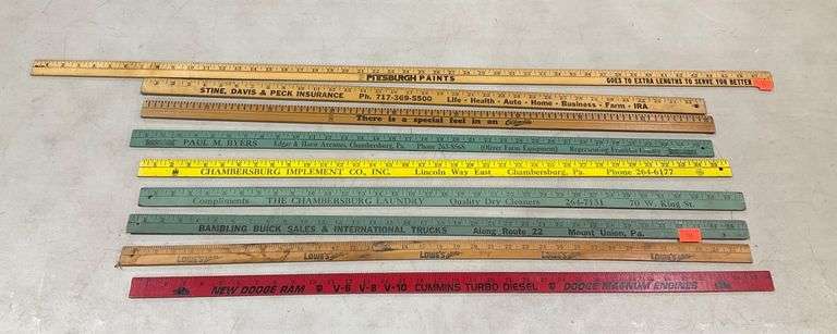 Collection of Vintage Advertising Yardsticks with Various Business ...