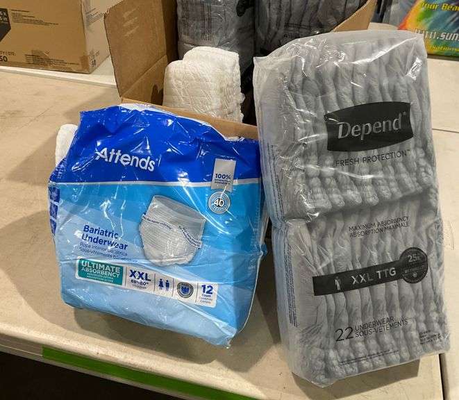 Unopened and Opened Packages of Attends and Depend Bariatric Protective ...