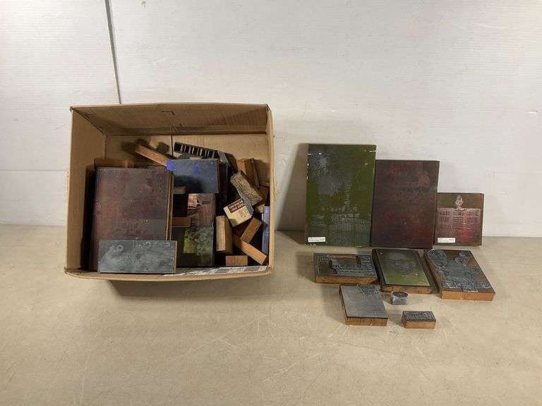 Collection of Vintage Metal and Wood Printing Blocks, Some Copper ...