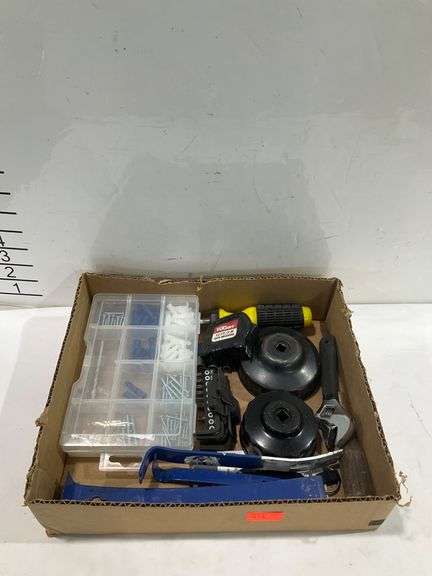 Assorted Tools and Hardware Set in Cardboard Box - Hash Auctions
