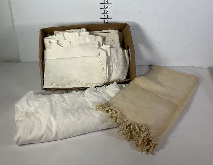 Assorted Vintage White Textiles Including Embroidered Linens - Hash ...