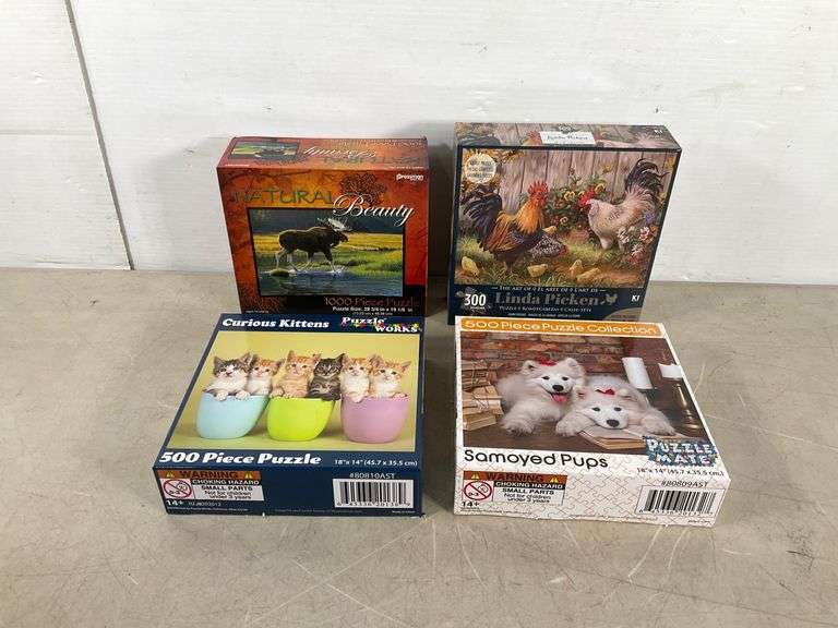 Lot of Four Puzzle Boxes: 300-1000 Pieces, Animals and Nature Themes ...