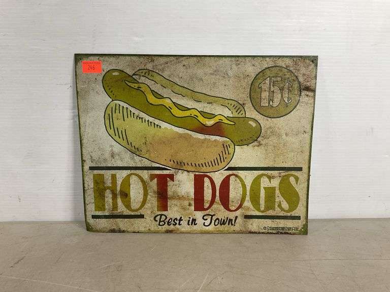 Metal Hot Dog decor sign, aged design with some wear, 16x12.5” - Hash ...