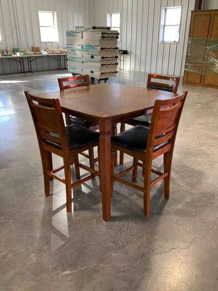 Square Wood Table with Four Matching Bar Stools - Hash Auctions