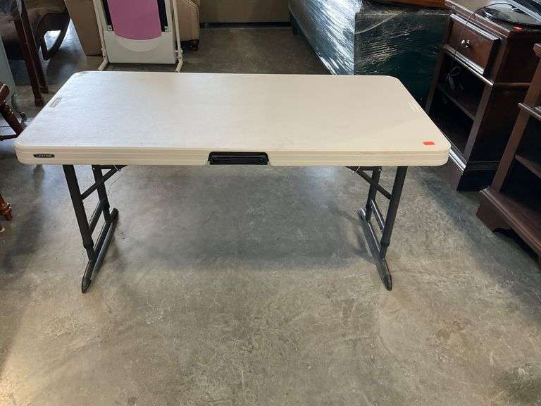 Lifetime 4 foot Folding Rectangular Table with Adjustable Metal Legs - Hash Auctions
