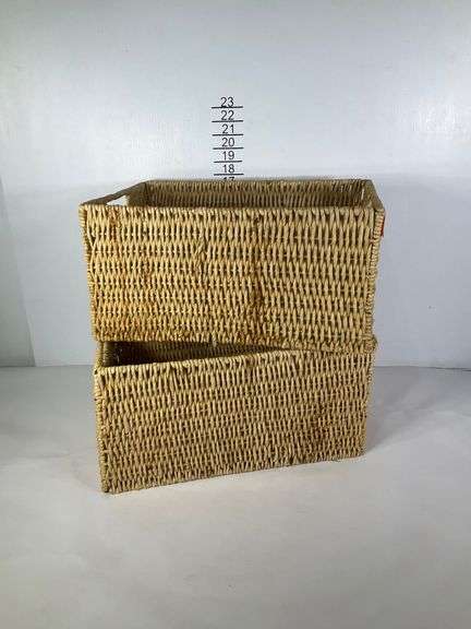 Set of Two Stacking Woven Wicker Storage Baskets With Handles - Hash ...