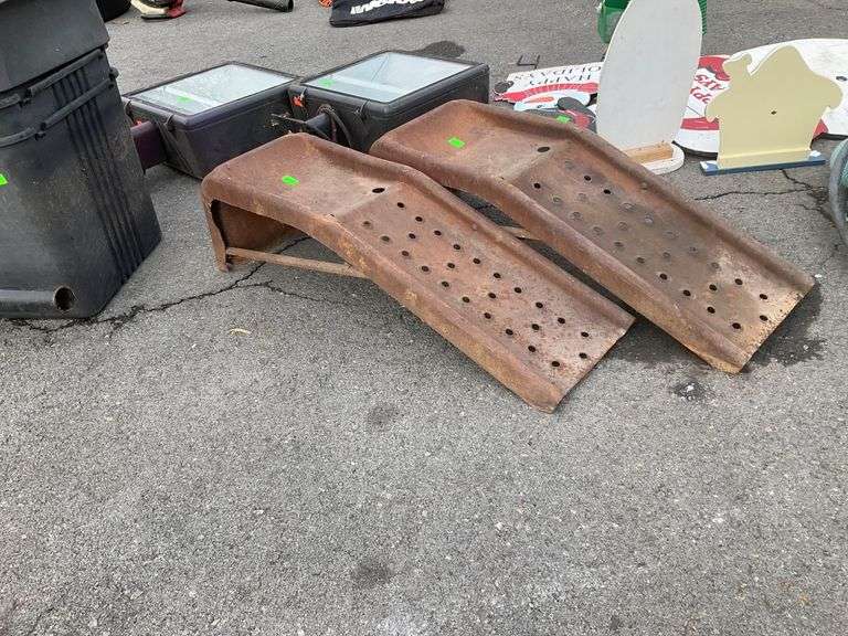 Pair of Metal Automotive Wheel Ramps with Perforated Surface - Hash ...