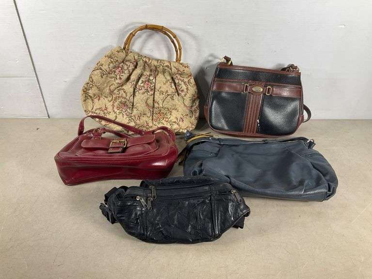 Collection of Five Women’s Handbags in Various Styles and Materials ...