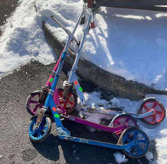 Lot of Three Kick Scooters with Colored Wheels and Metal Frames - Hash ...