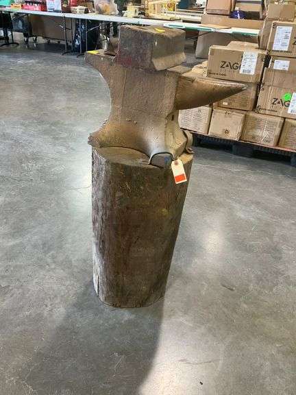 Blacksmith’s Anvil with Hardy Tool Mounted on Wooden Stump - Hash Auctions