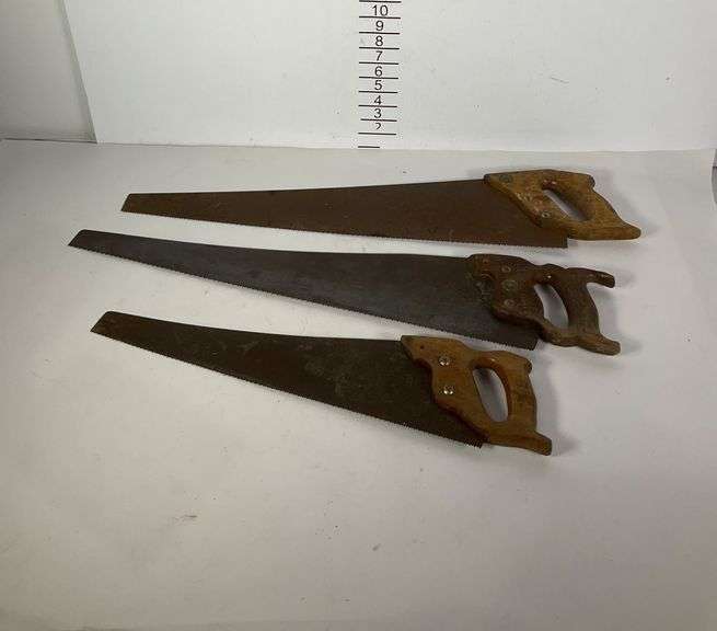 Set of Three Hand Saws with Wooden Handles, Including Atkins and Spratt ...