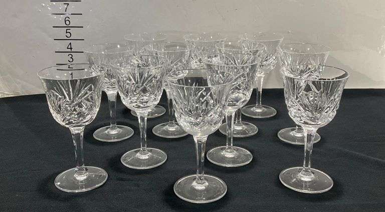 Set of 12 Gorham Crystal Wine Glasses with Cut Design - Hash Auctions