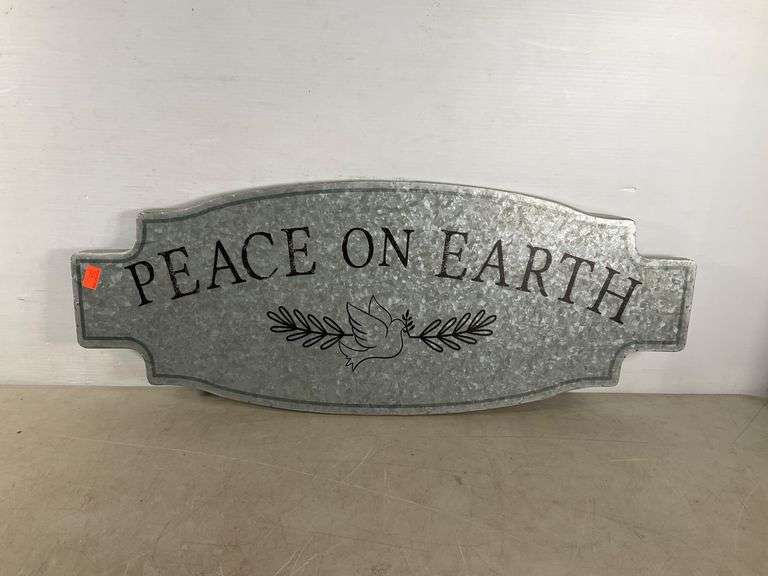 Galvanized Metal Wall Sign With ‘Peace on Earth’ Text - Hash Auctions