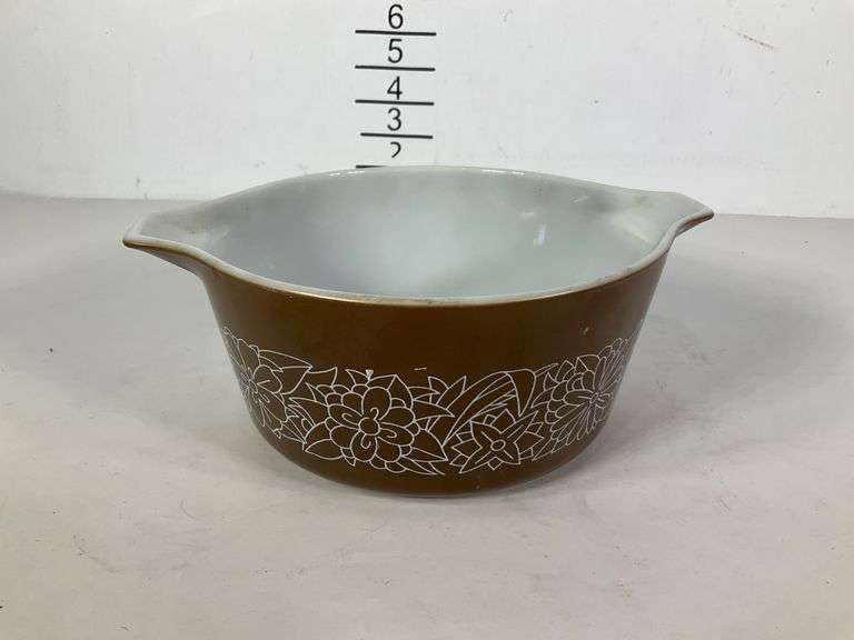 Brown and White Pyrex 1 1/2 Qt Cinderella Bowl Floral Pattern - Hash ...